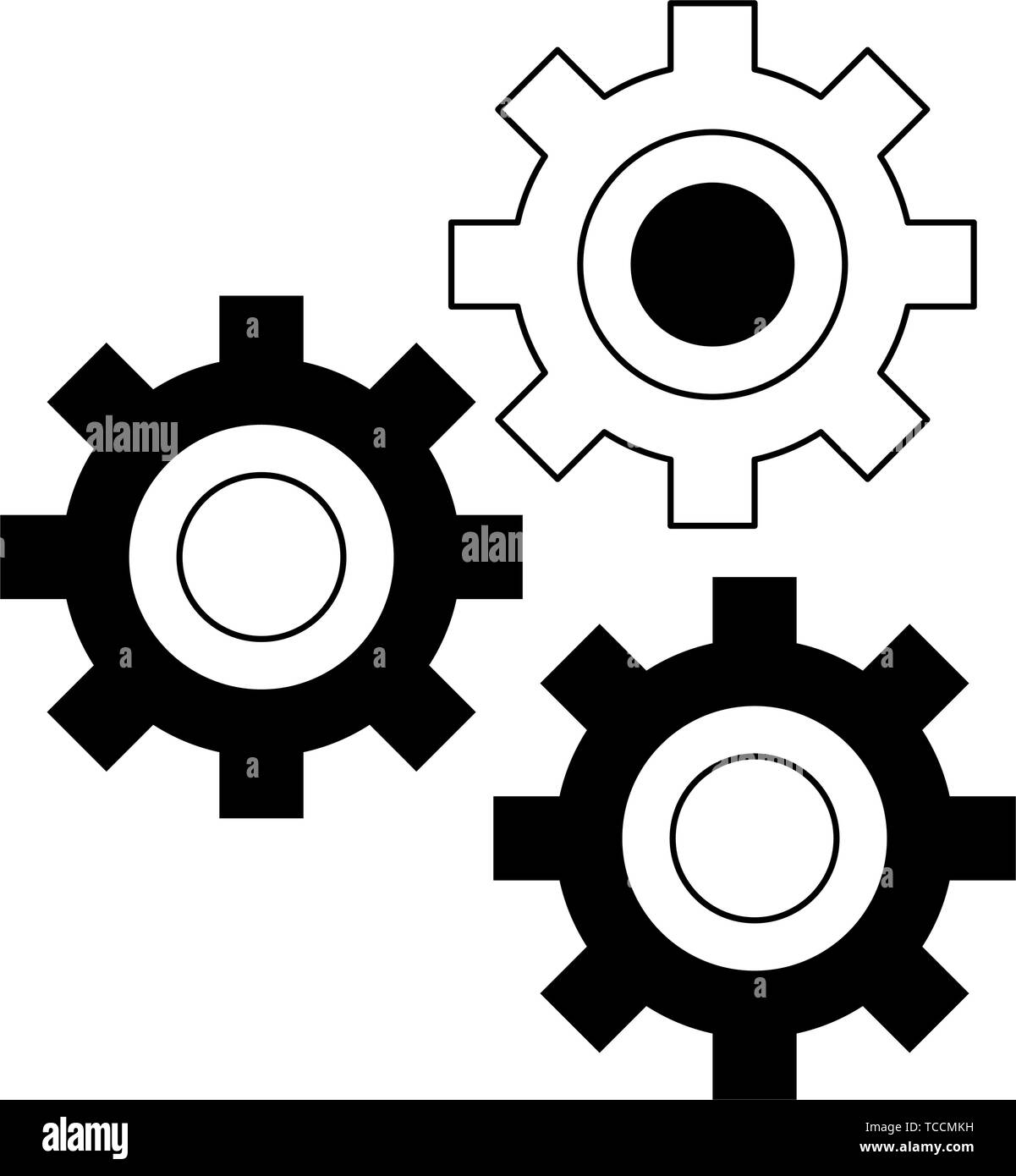 Gears machinery pieces working symbol isolated in black and white Stock ...