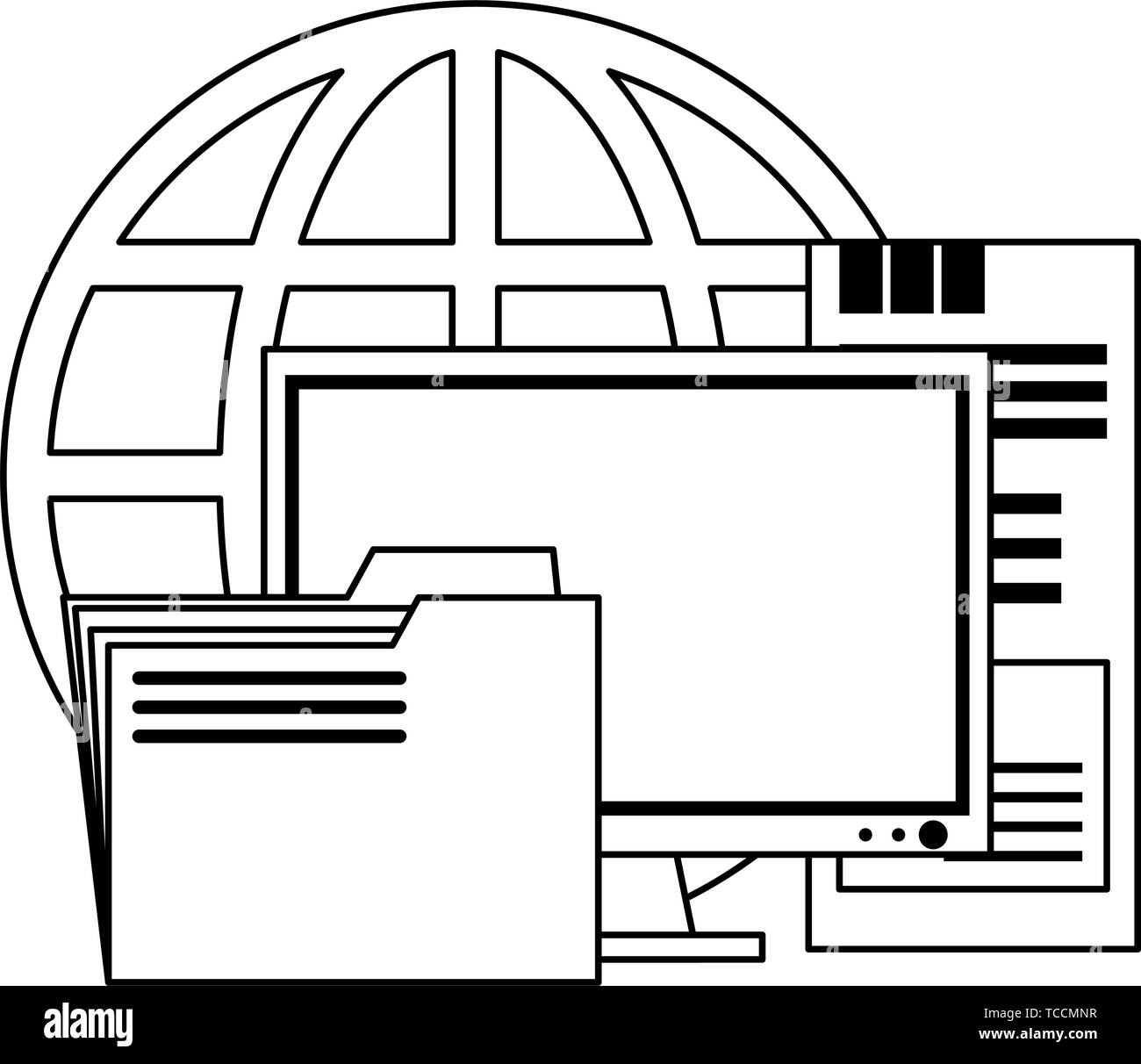 Servers and database technology symbols in black and white Stock Vector ...