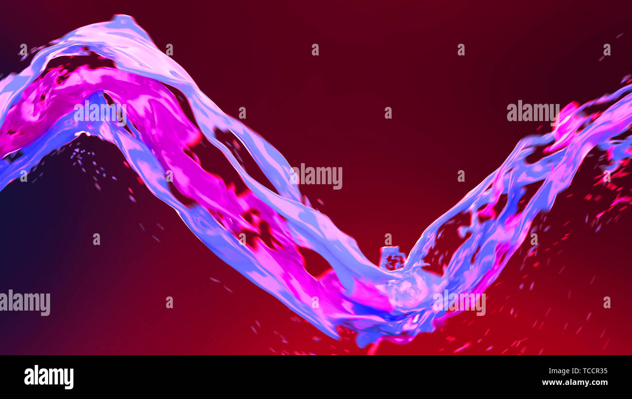 Abstract bright colorful liquid vortex flow with splashes 3D ...