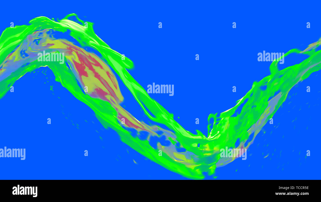 Abstract bright colorful liquid vortex flow with splashes 3D ...