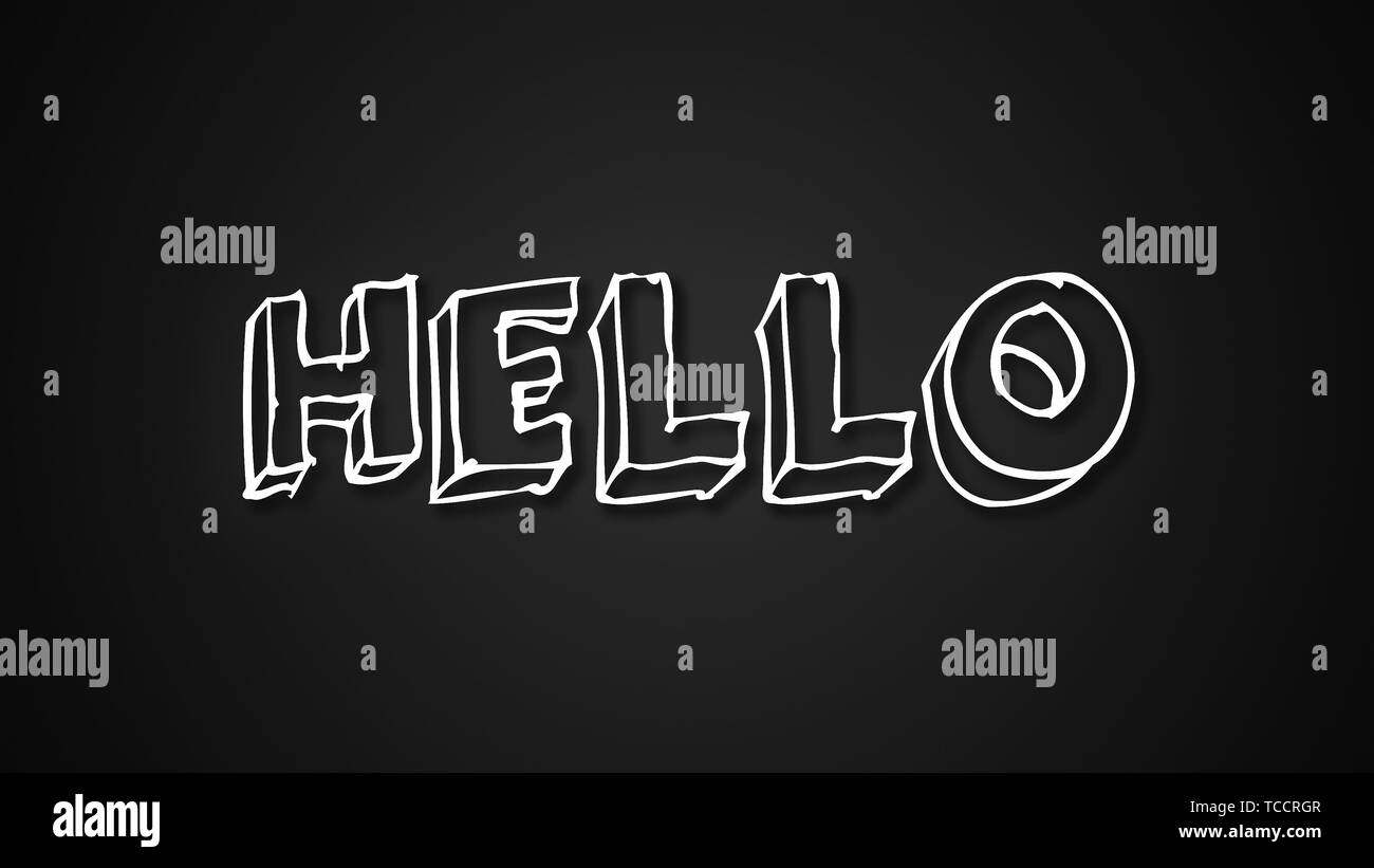 Funny text Hello with frame like worms, 3d render background, computer ...