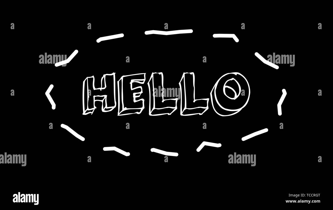 Funny text Hello with frame like worms, 3d render background, computer ...