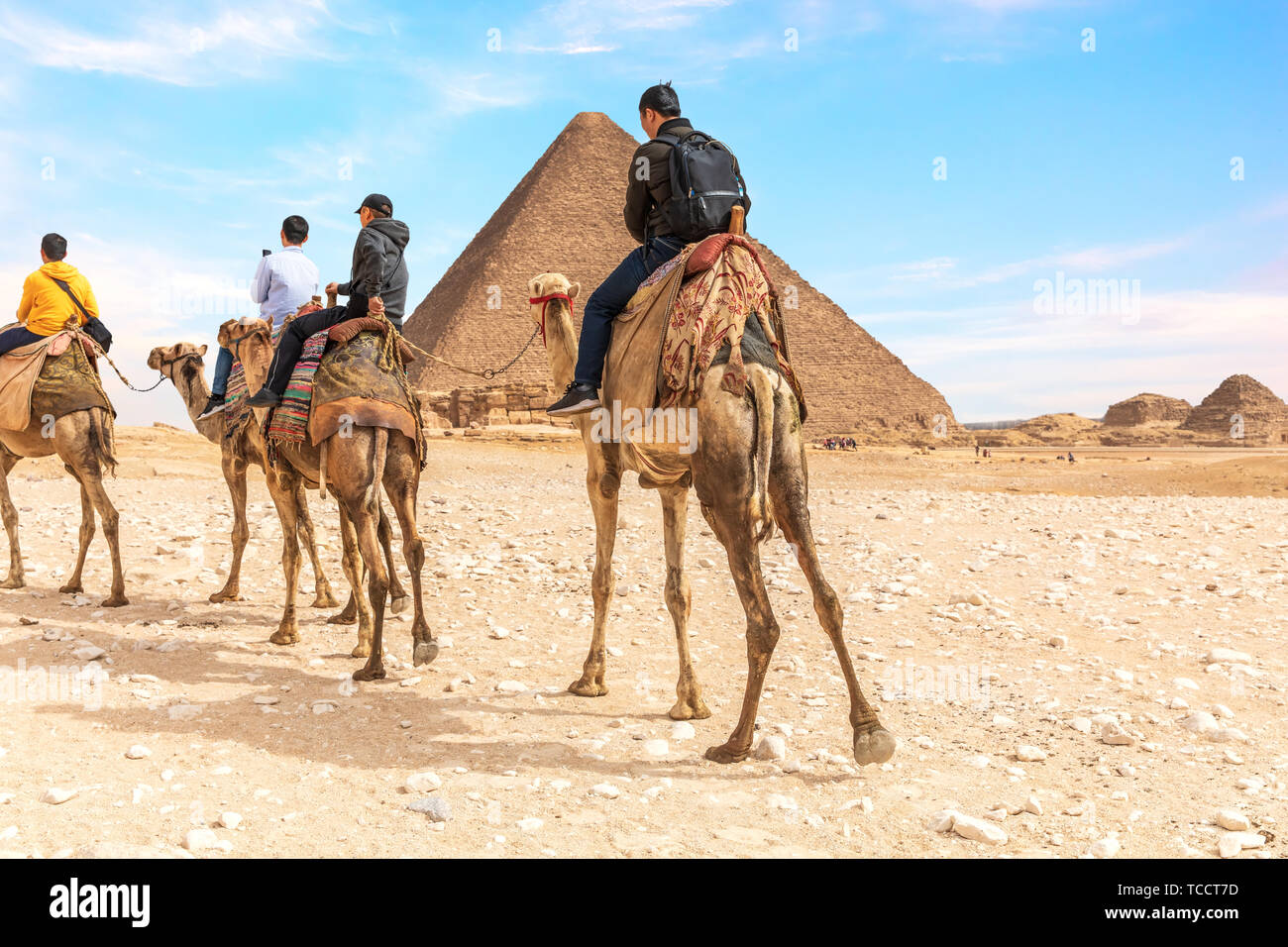 Tourists on camels near the Pyramids of Giza, Egypt Stock Photo - Alamy