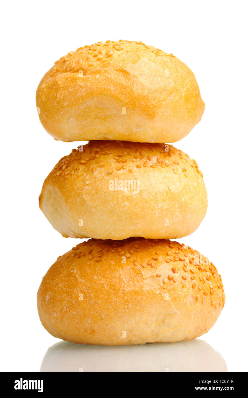 delicious buns with sesame seeds isolated on white Stock Photo - Alamy