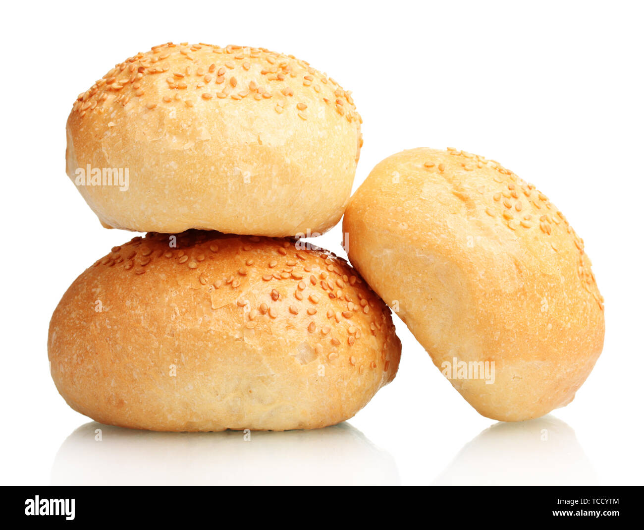 delicious buns with sesame seeds isolated on white Stock Photo - Alamy