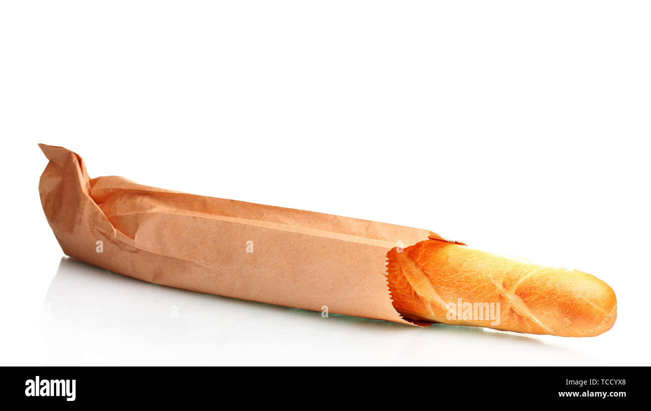 delicious baguette in paper bag isolated on white Stock Photo - Alamy
