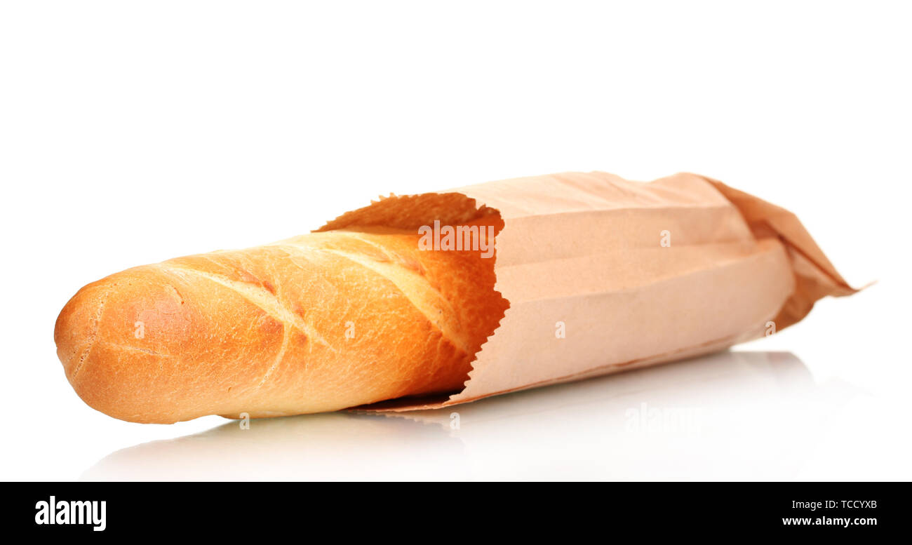 delicious baguette in paper bag isolated on white Stock Photo - Alamy