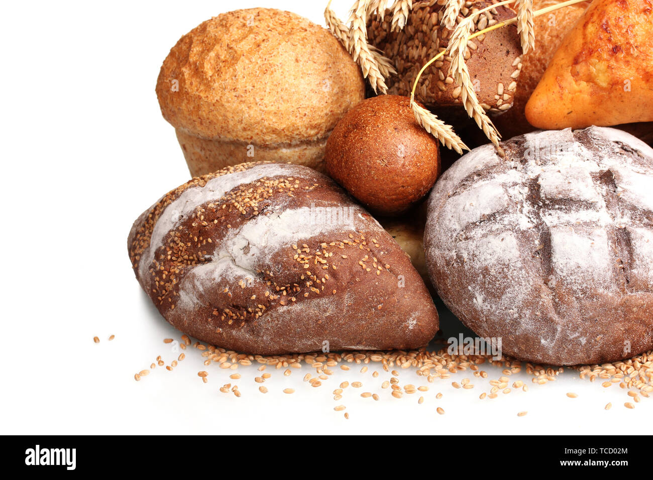 delicious breads and wheat isolated on white Stock Photo - Alamy