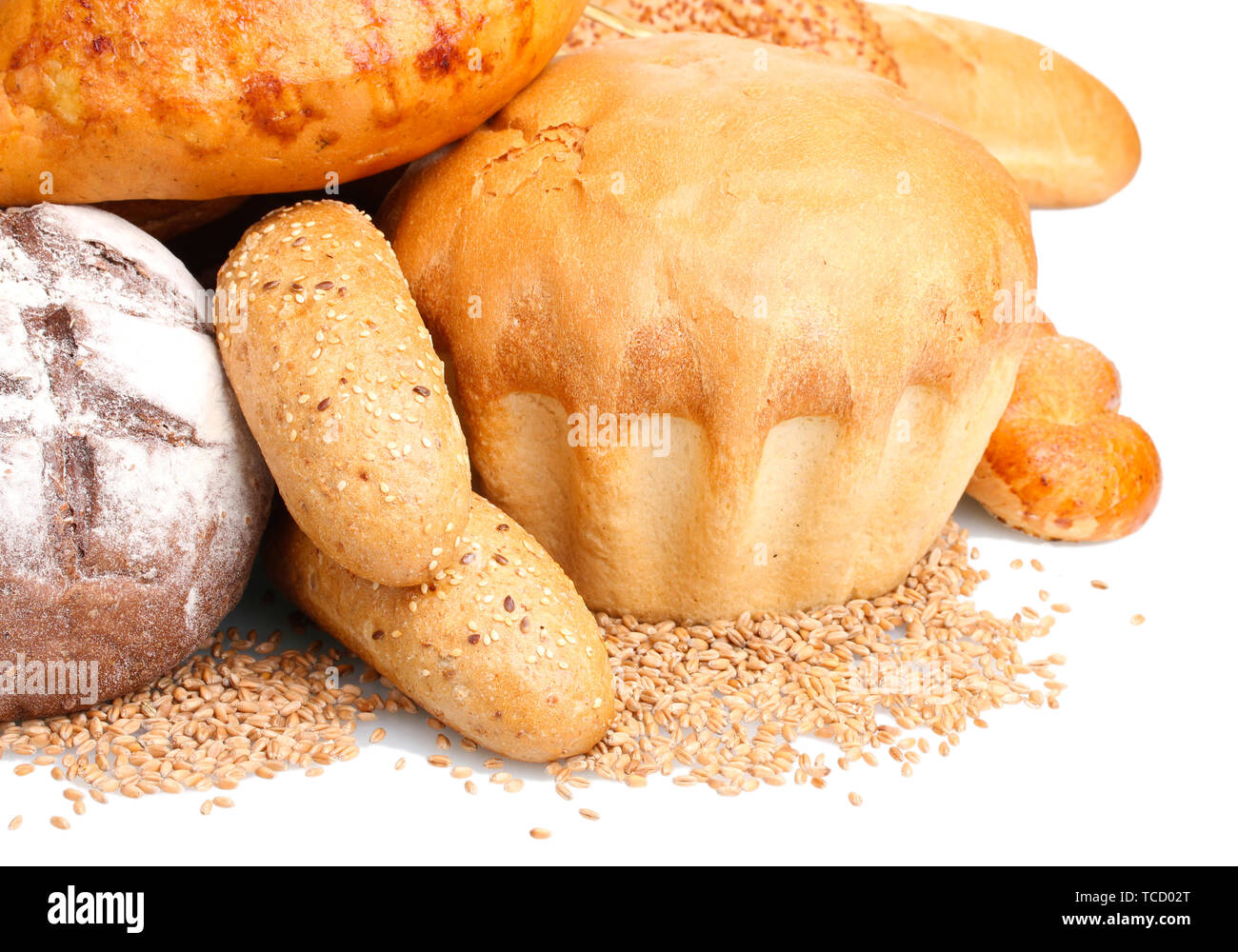 delicious breads and wheat isolated on white Stock Photo - Alamy