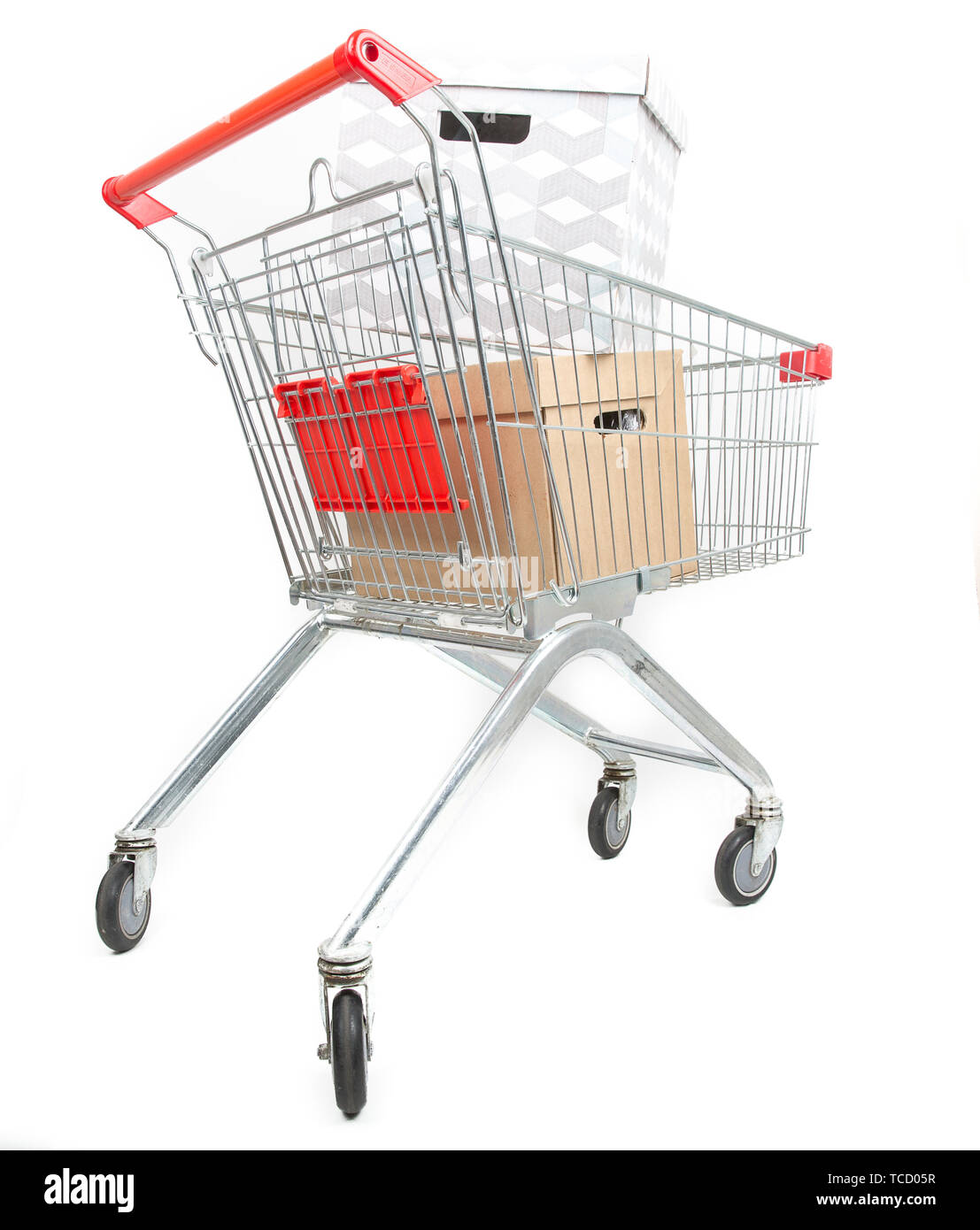 Supermarket trolley cart isolated on white background Stock Photo - Alamy