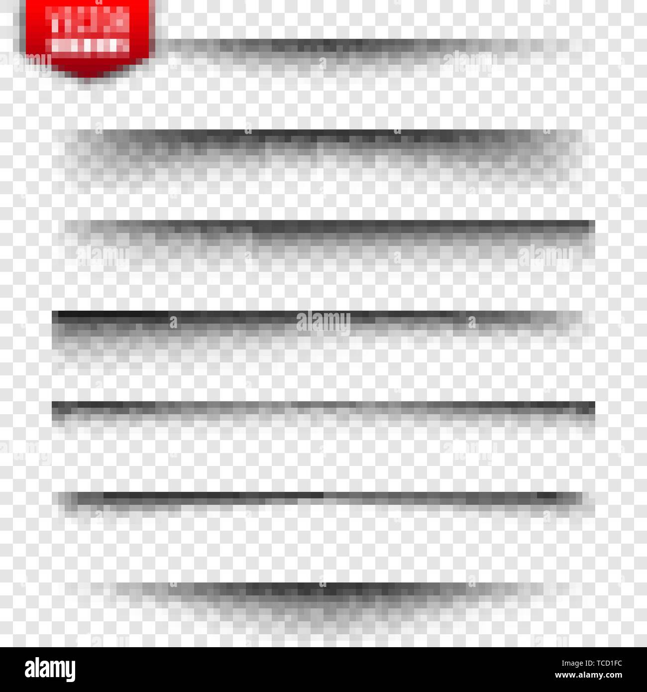 Vector shadows set. Page dividers on transparent background. Realistic ...