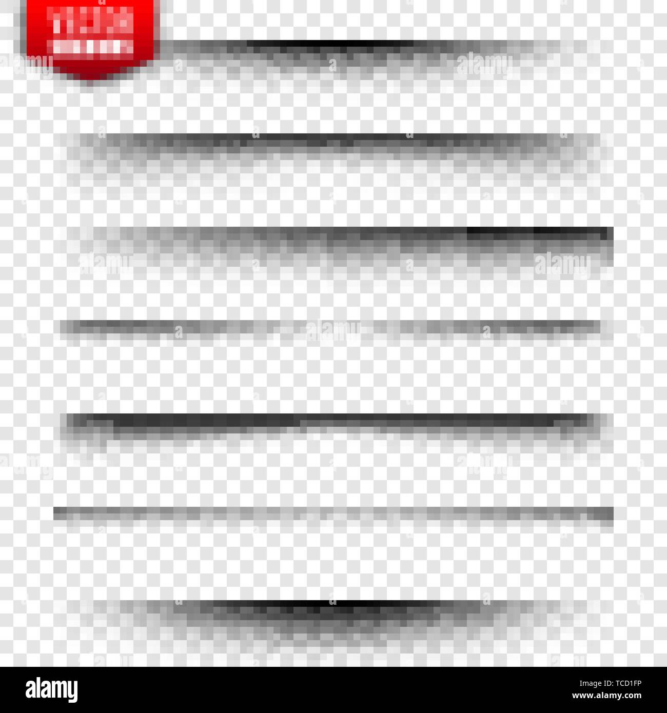 Vector shadows set. Page dividers on transparent background. Realistic isolated shadow. Vector ...