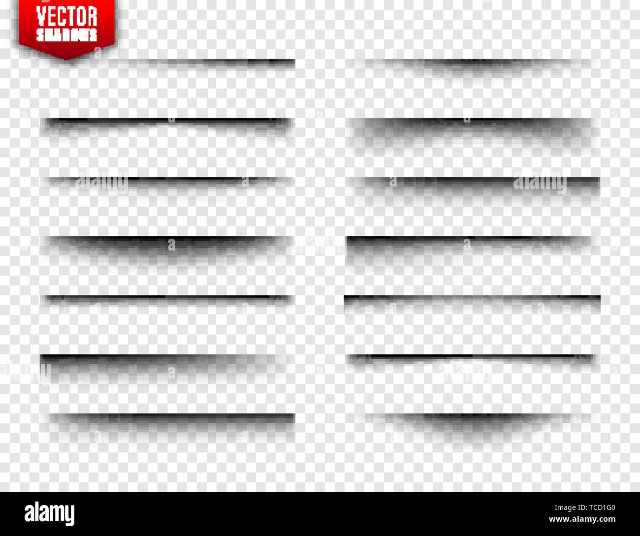 Vector shadows set. Page dividers on transparent background. Realistic isolated shadow. Vector ...