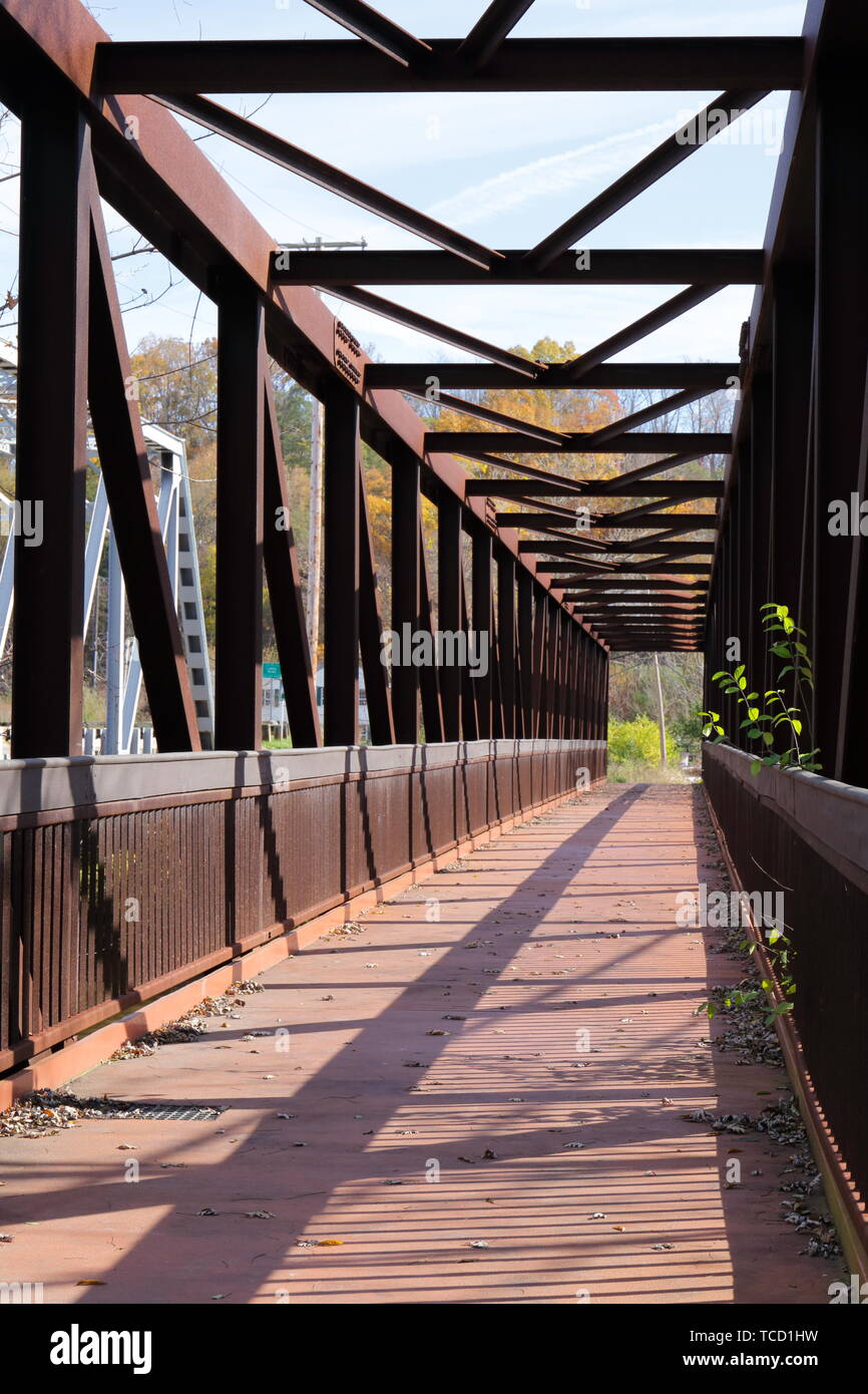 Perspective view looking down the path of a footpath through a truss ...