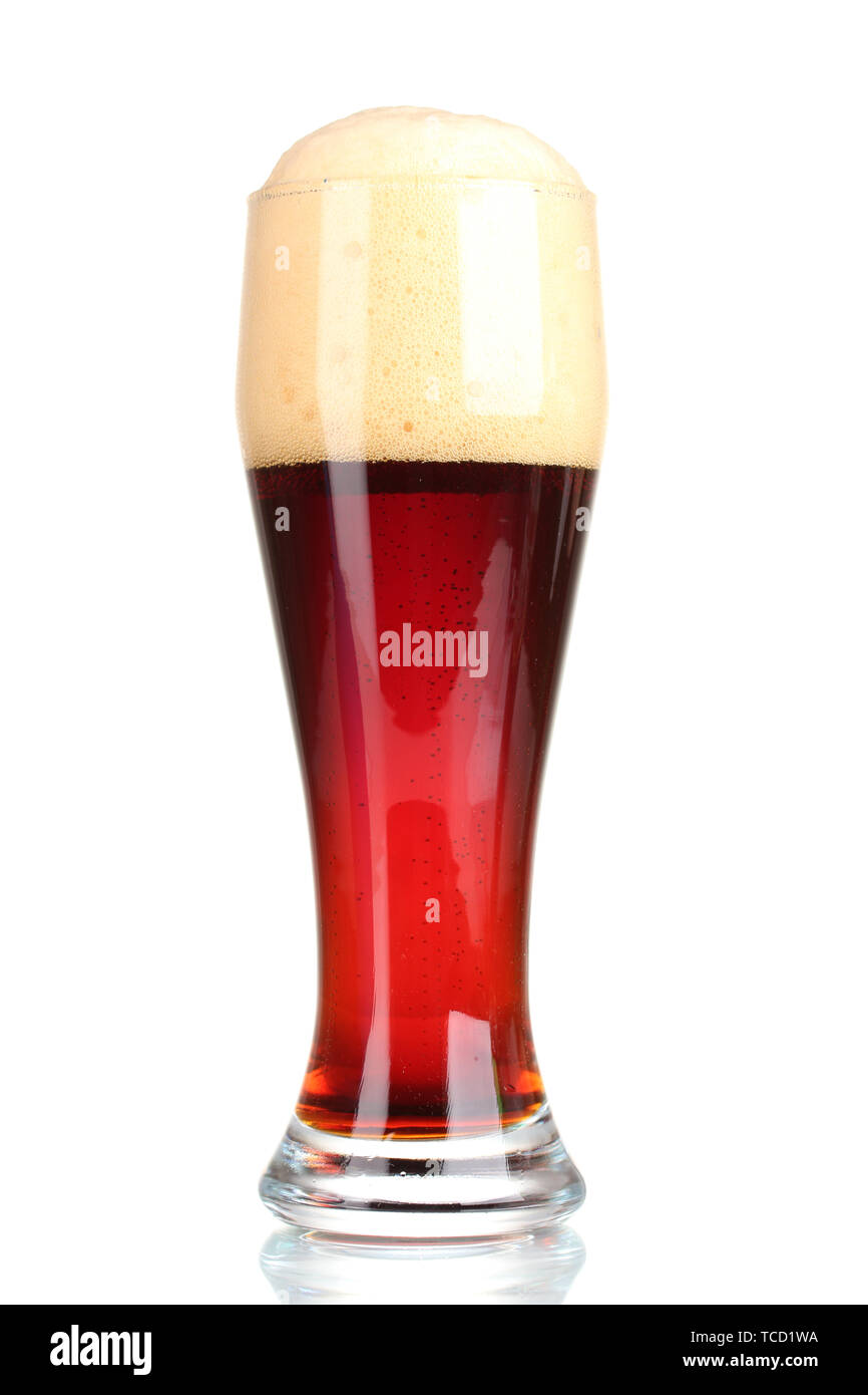red beer with foam in glass isolated on white Stock Photo - Alamy