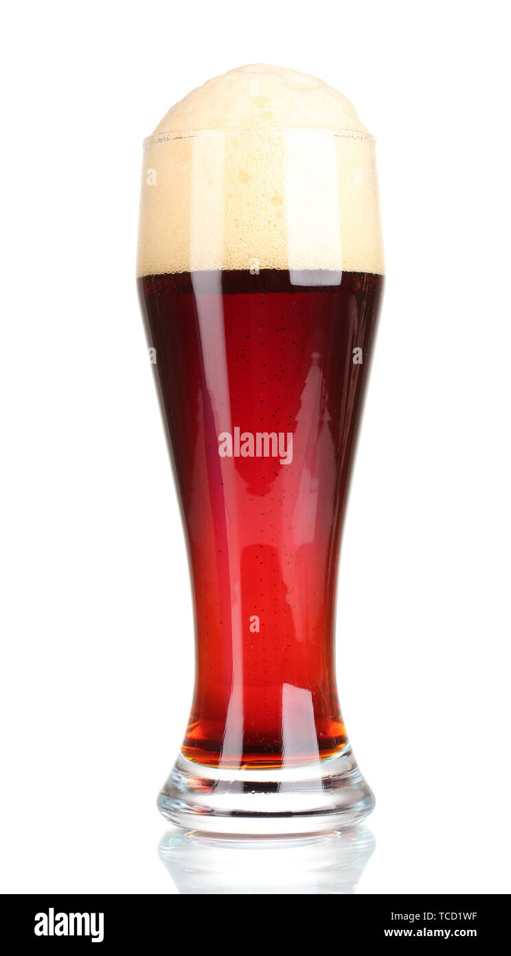 red beer with foam in glass isolated on white Stock Photo - Alamy