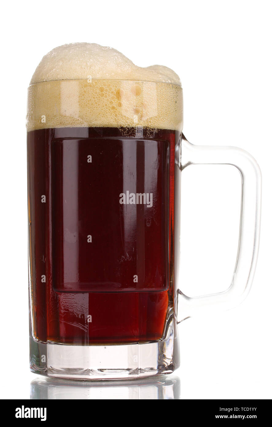 red beer with the foam in mug isolated on white Stock Photo - Alamy