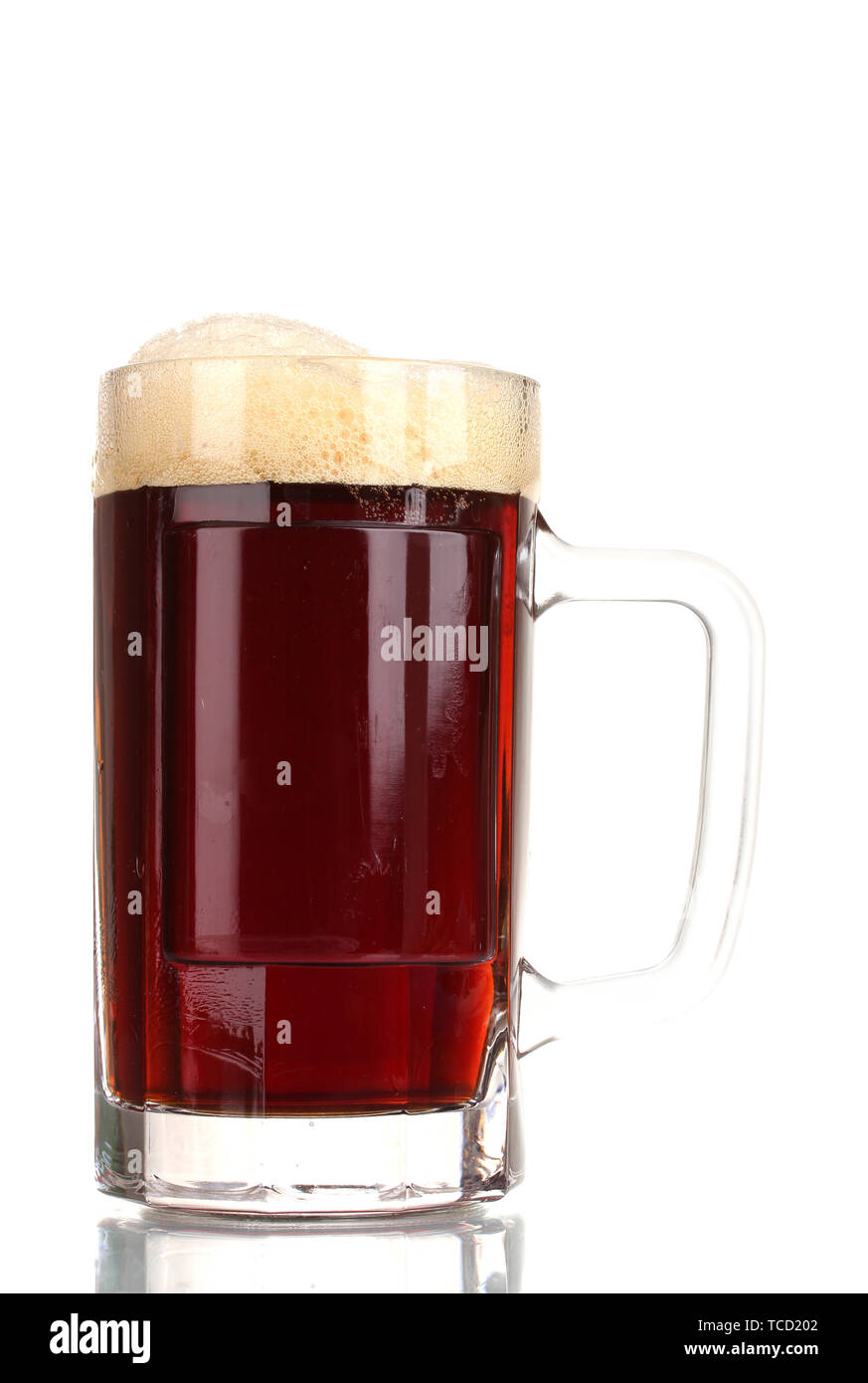 red beer with the foam in mug isolated on white Stock Photo - Alamy