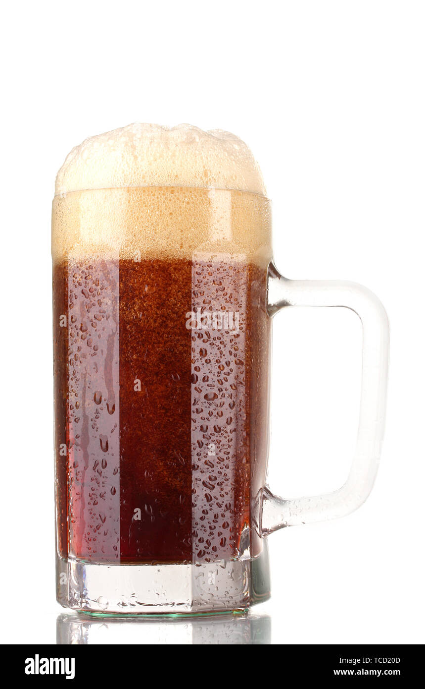 red beer with the foam in mug isolated on white Stock Photo - Alamy