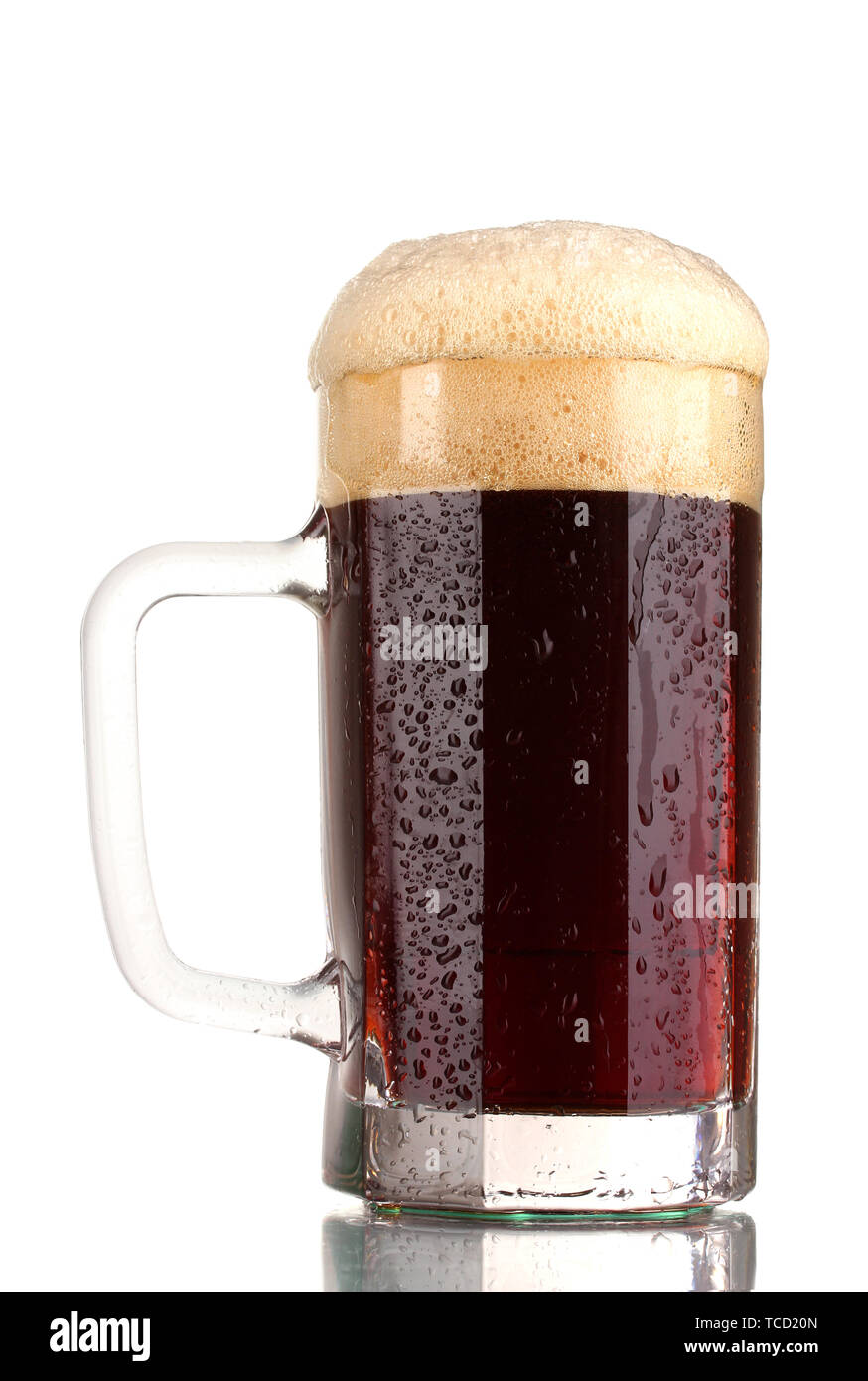 red beer with the foam in mug isolated on white Stock Photo - Alamy