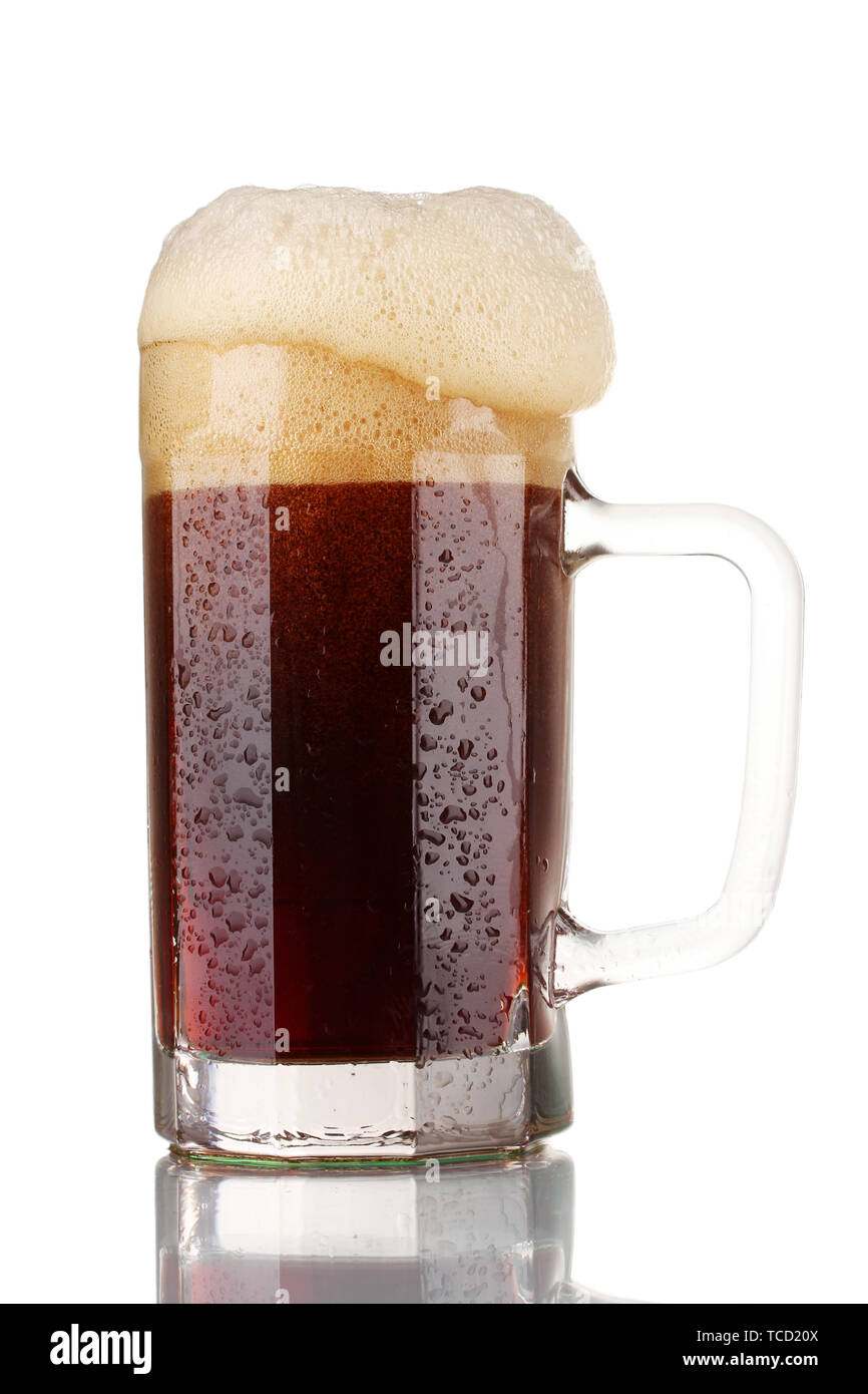 red beer with the foam in mug isolated on white Stock Photo - Alamy