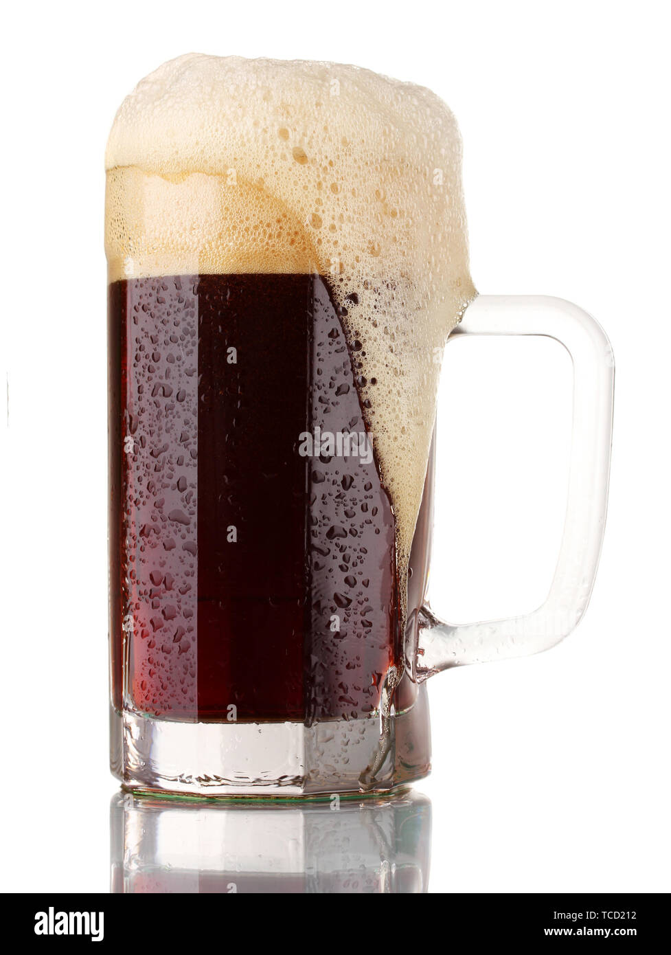 red beer with the foam in mug isolated on white Stock Photo - Alamy