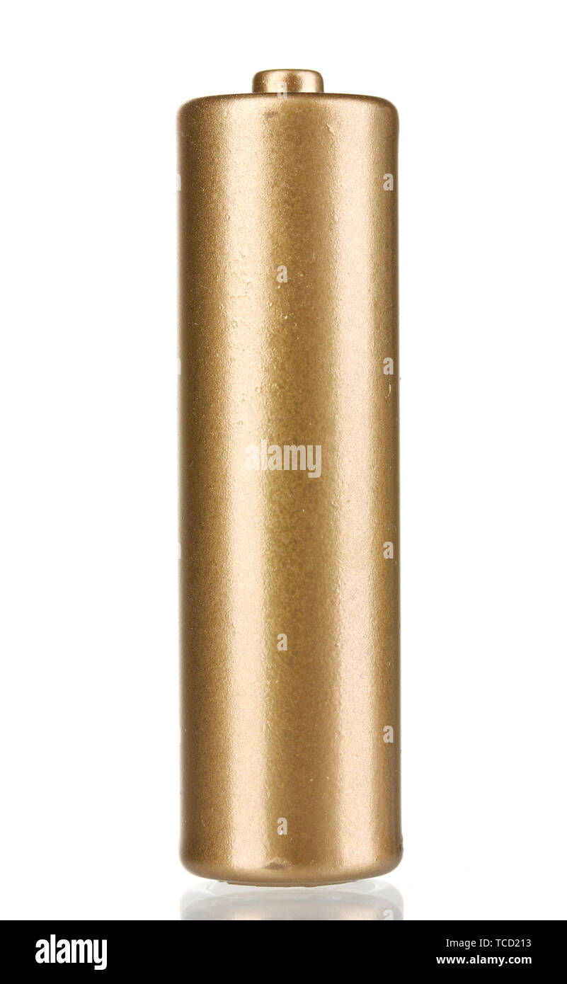 Golden battery isolated on white Stock Photo - Alamy