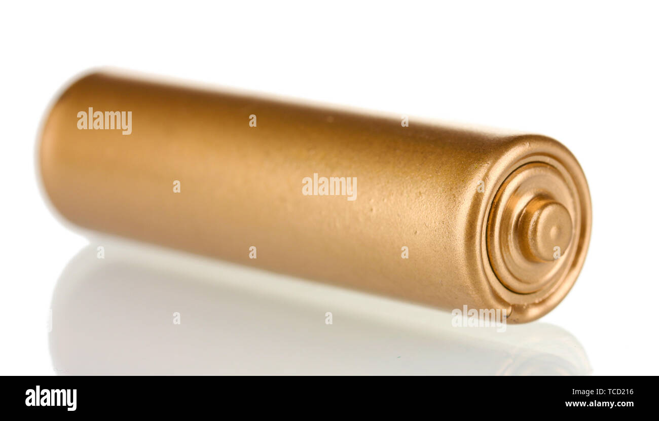 Golden battery isolated on white Stock Photo - Alamy