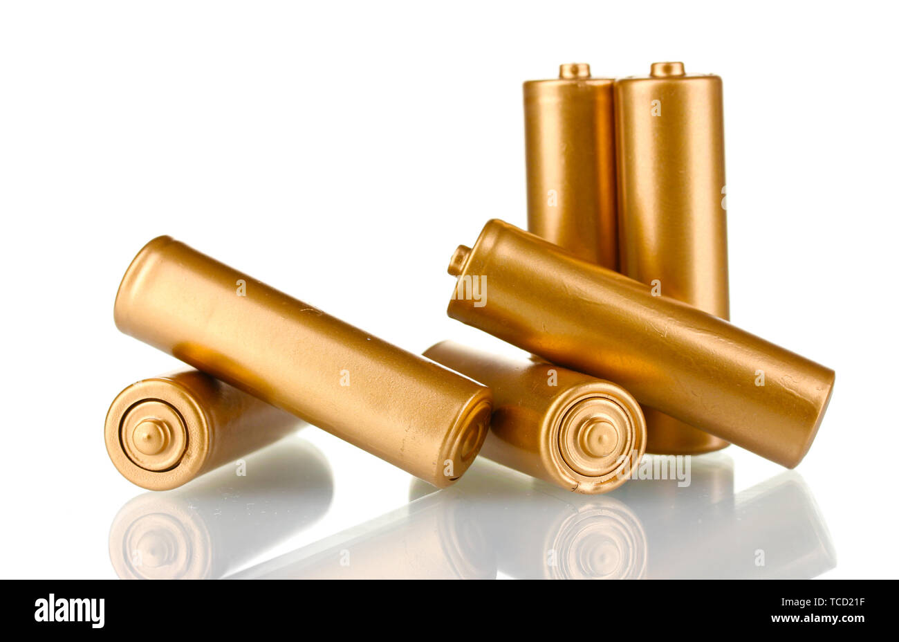 golden batteries isolated on white Stock Photo - Alamy