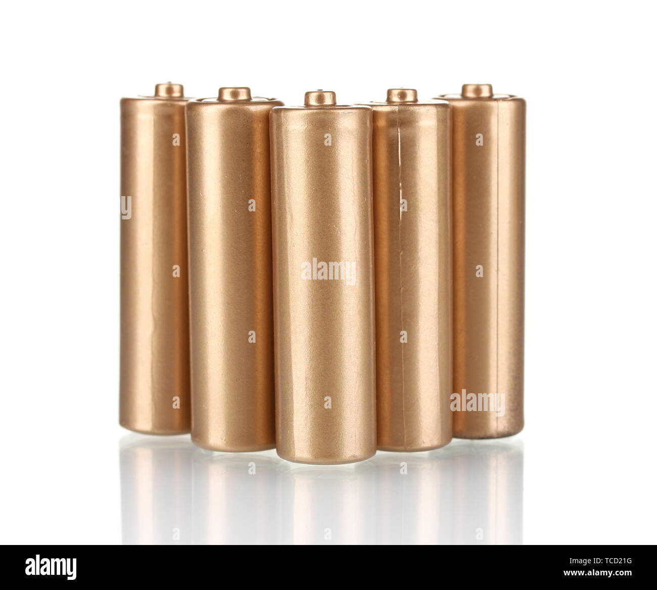 golden batteries isolated on white Stock Photo - Alamy