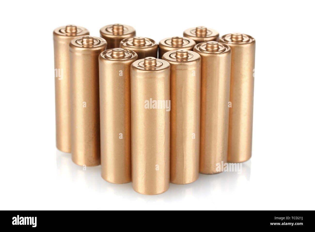 golden batteries isolated on white Stock Photo - Alamy