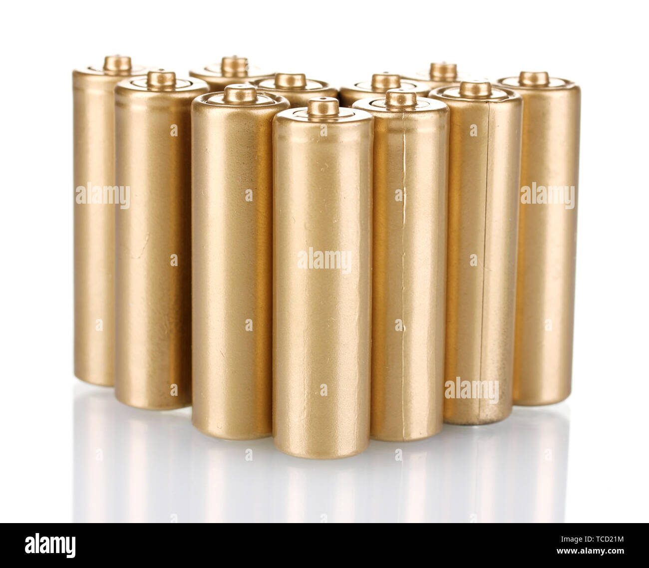 golden batteries isolated on white Stock Photo - Alamy