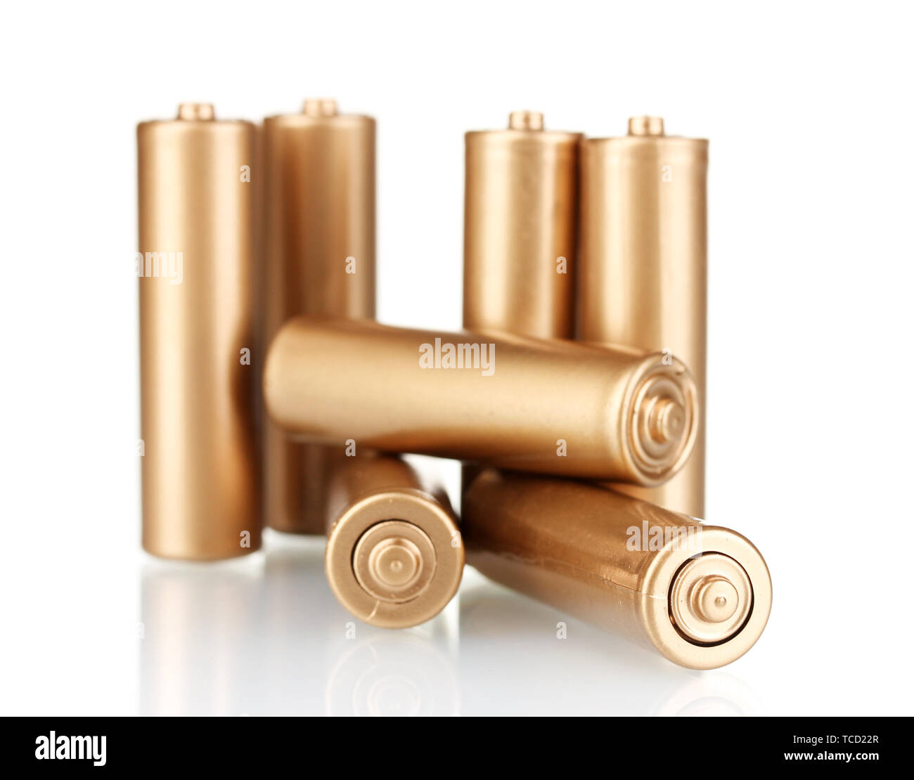 golden batteries isolated on white Stock Photo - Alamy