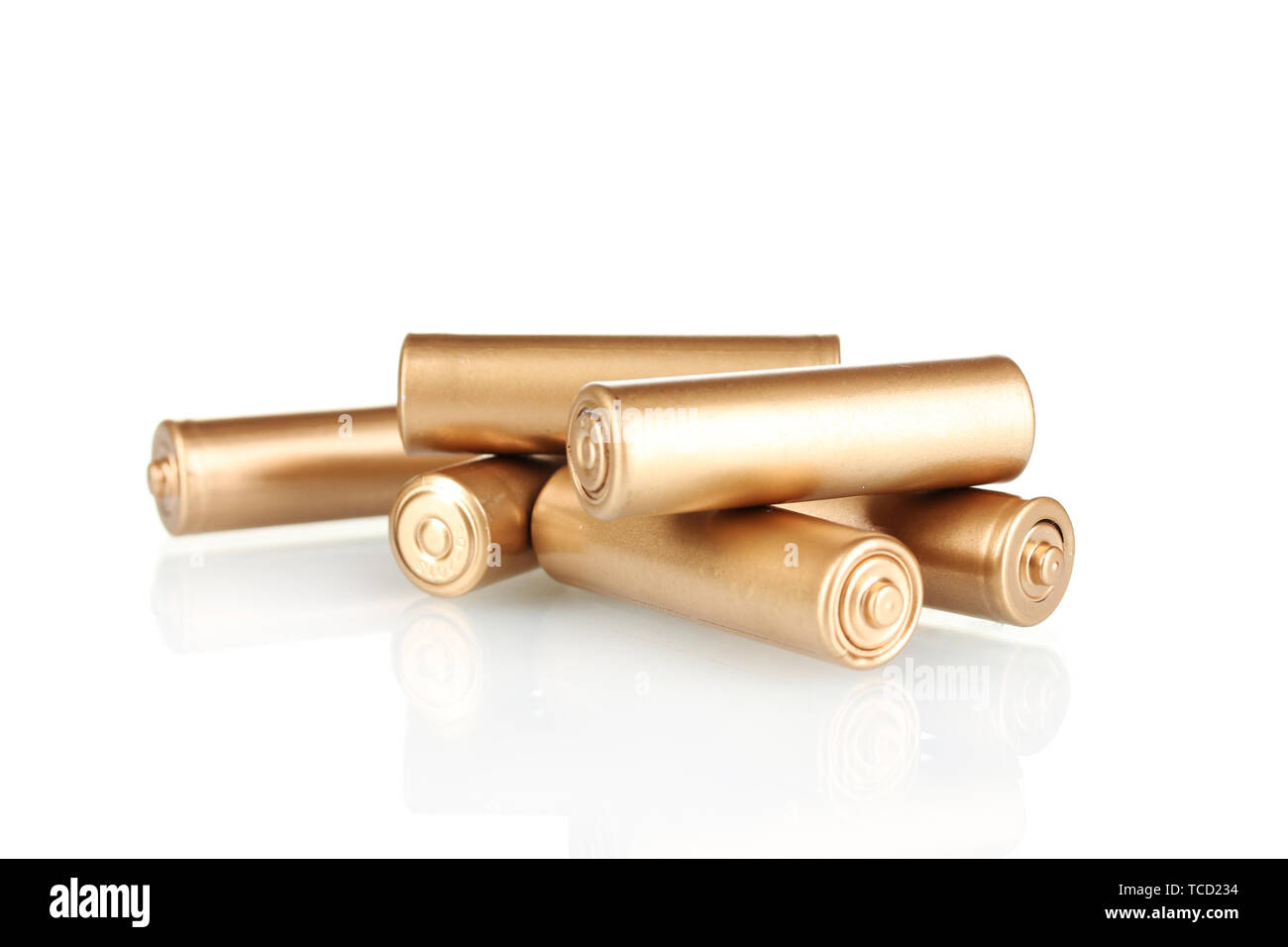golden batteries isolated on white Stock Photo - Alamy