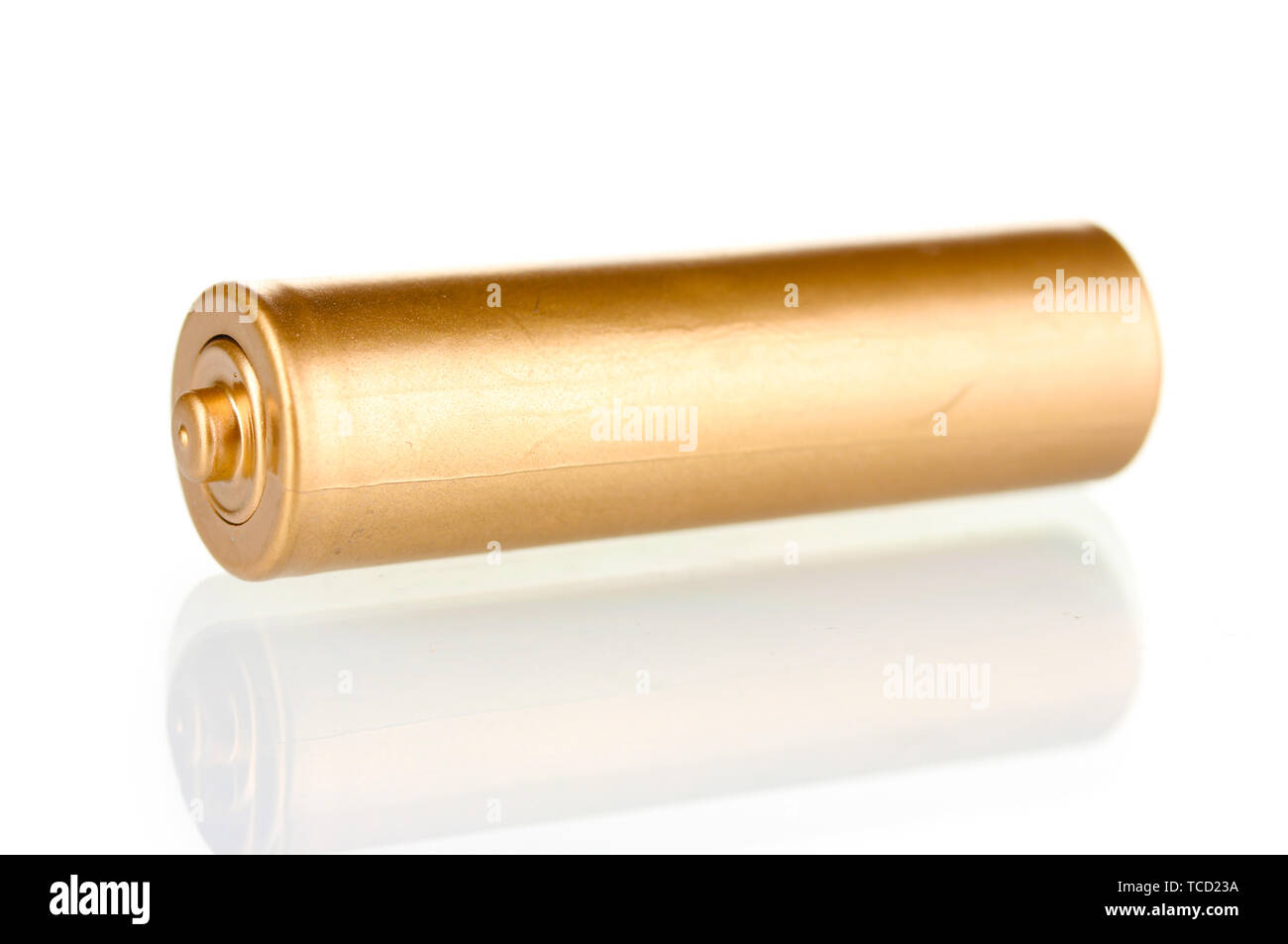 Golden battery isolated on white Stock Photo - Alamy