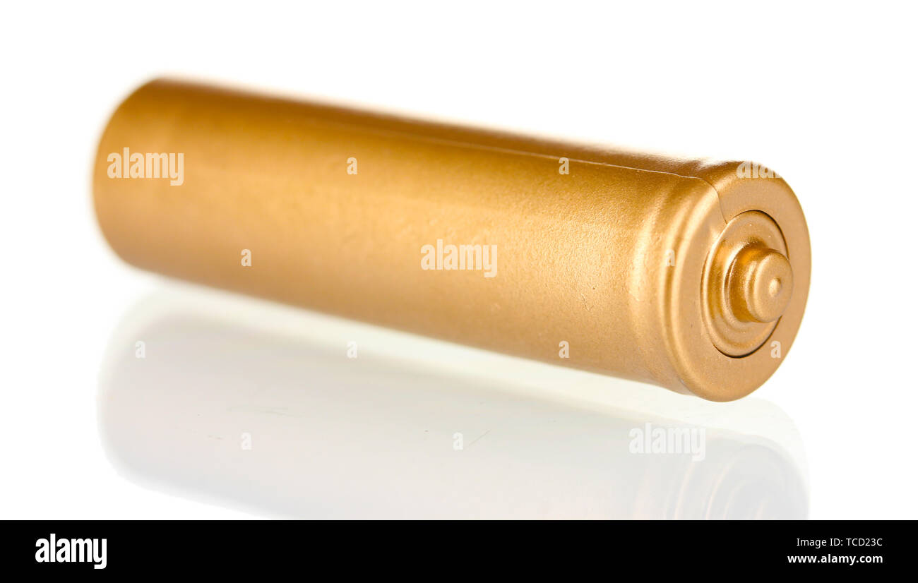 Golden battery isolated on white Stock Photo - Alamy