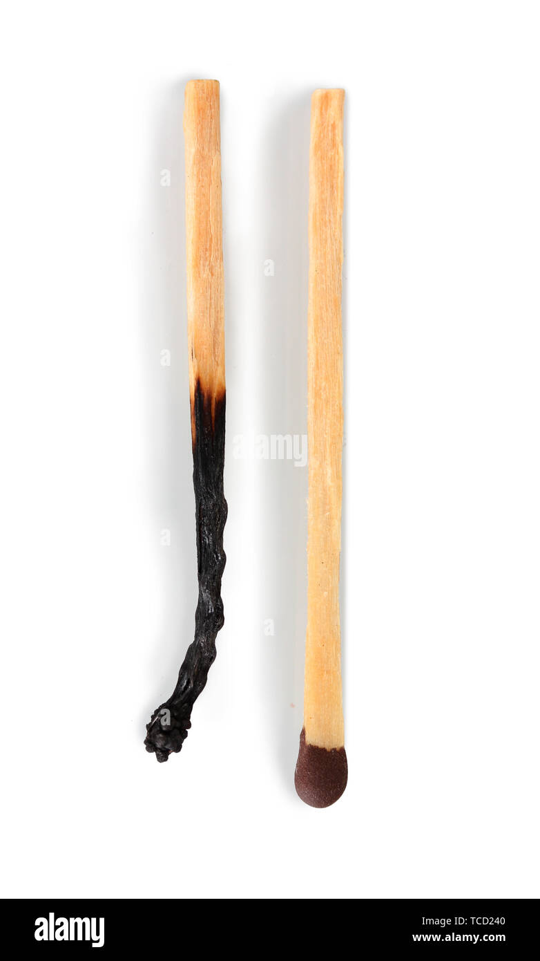 burnt match and whole match isolated on white Stock Photo - Alamy
