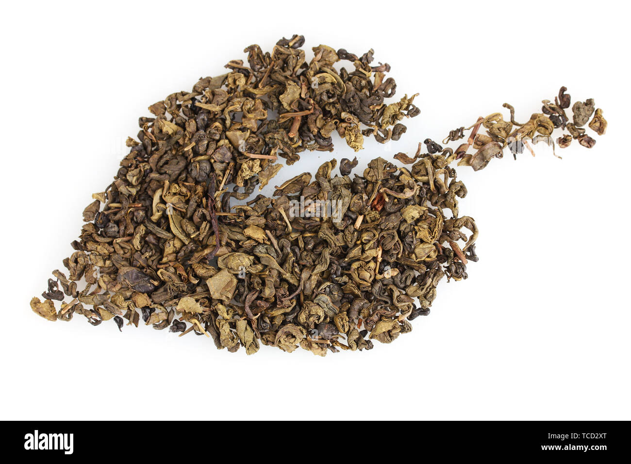 green dry tea leaf shape isolated on white Stock Photo - Alamy
