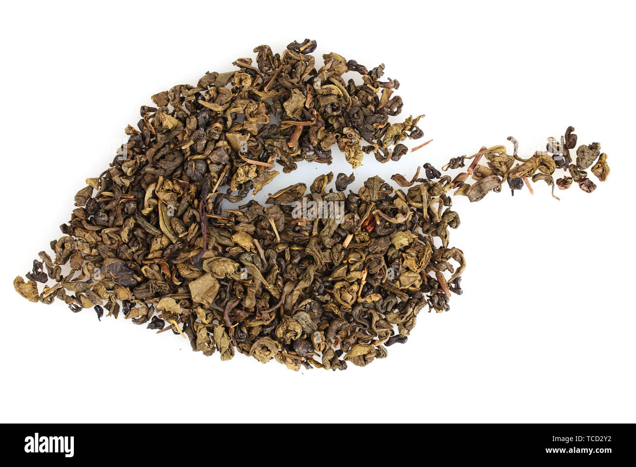 green dry tea leaf shape isolated on white Stock Photo - Alamy