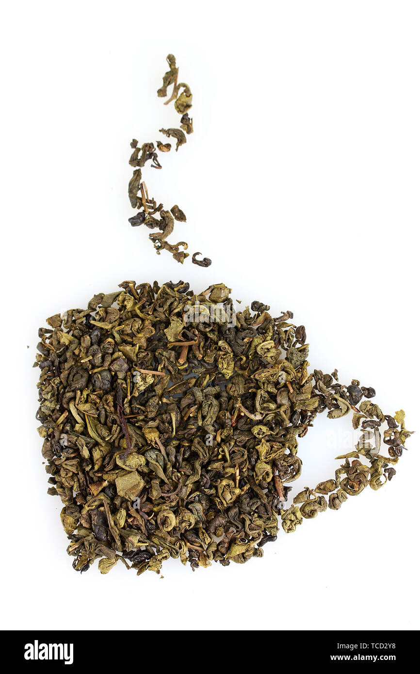 green dry tea cup shape isolated on white Stock Photo - Alamy