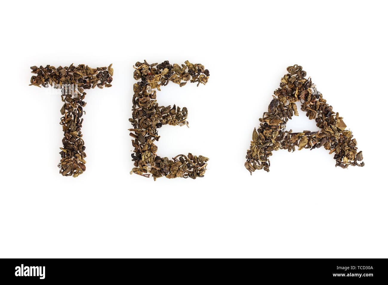 Word tea made of dry leaves isolated on white Stock Photo - Alamy