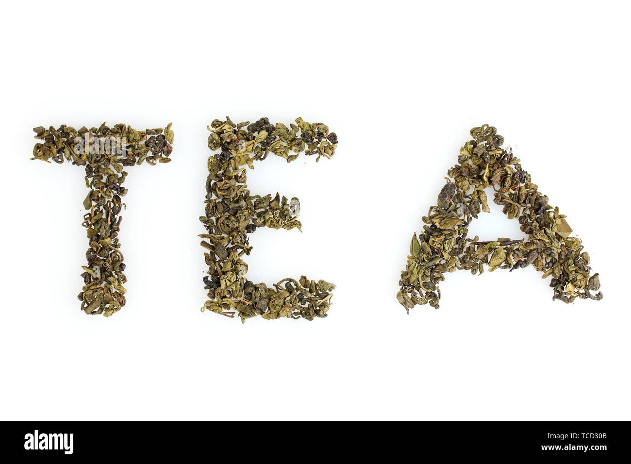 Word tea made of dry leaves isolated on white Stock Photo - Alamy