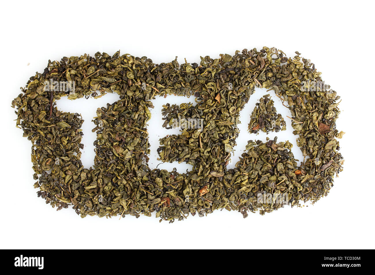 Word tea made of dry leaves isolated on white Stock Photo - Alamy