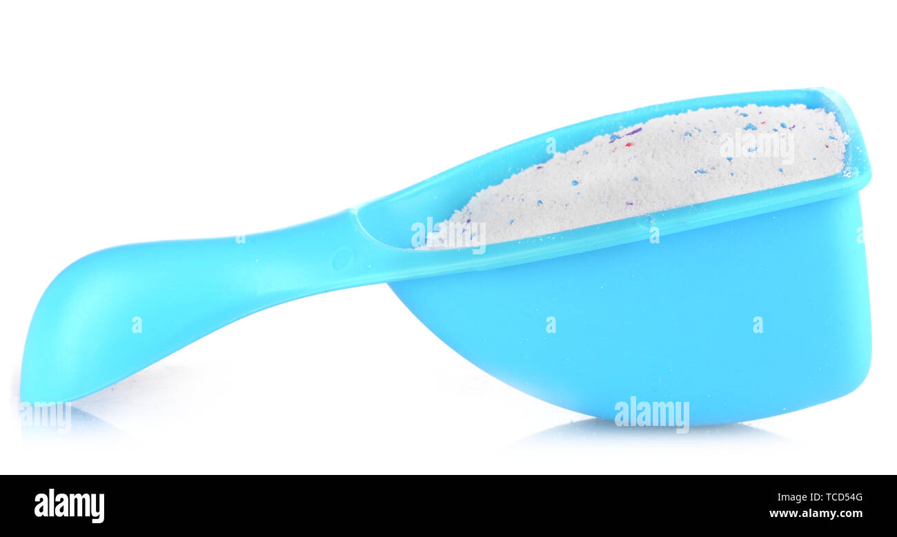 Washing powder in blue container,isolated on white Stock Photo - Alamy