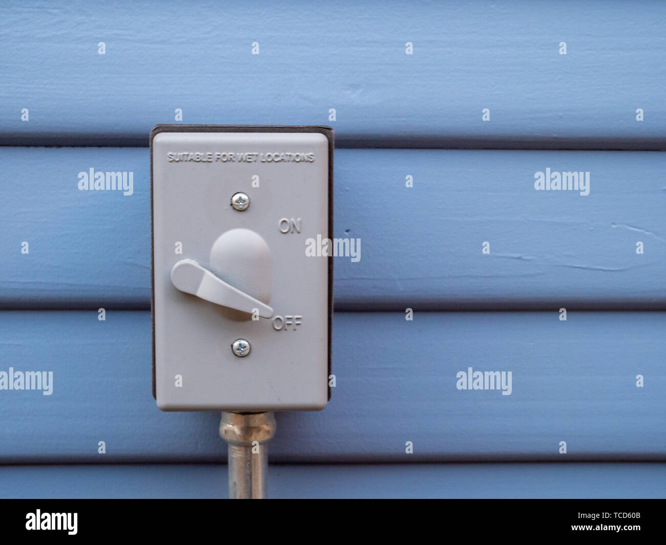 Outdoor heavy duty durable power switch attached to wall of home Stock ...