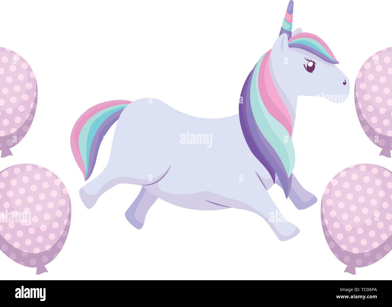cute unicorn with balloons helium vector illustration design Stock ...