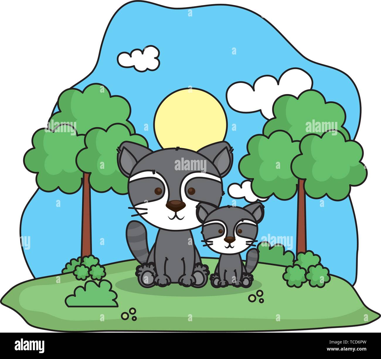 cute raccoon family in the landscape Stock Vector Image & Art - Alamy
