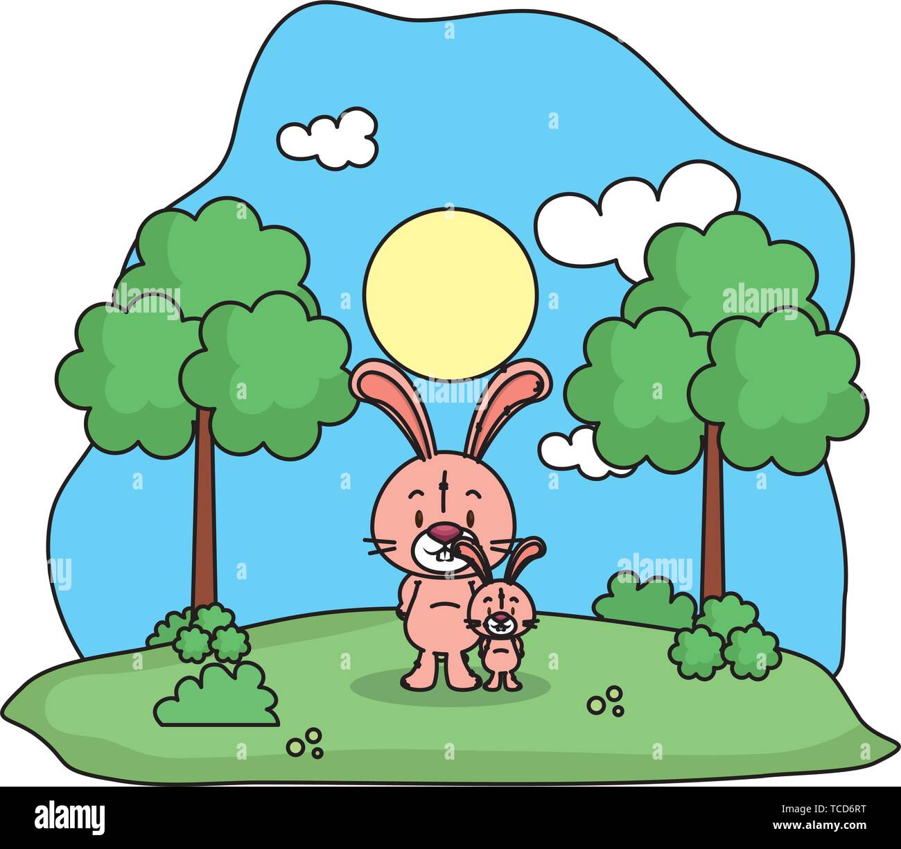 cute rabbit family in the landscape Stock Vector Image & Art - Alamy
