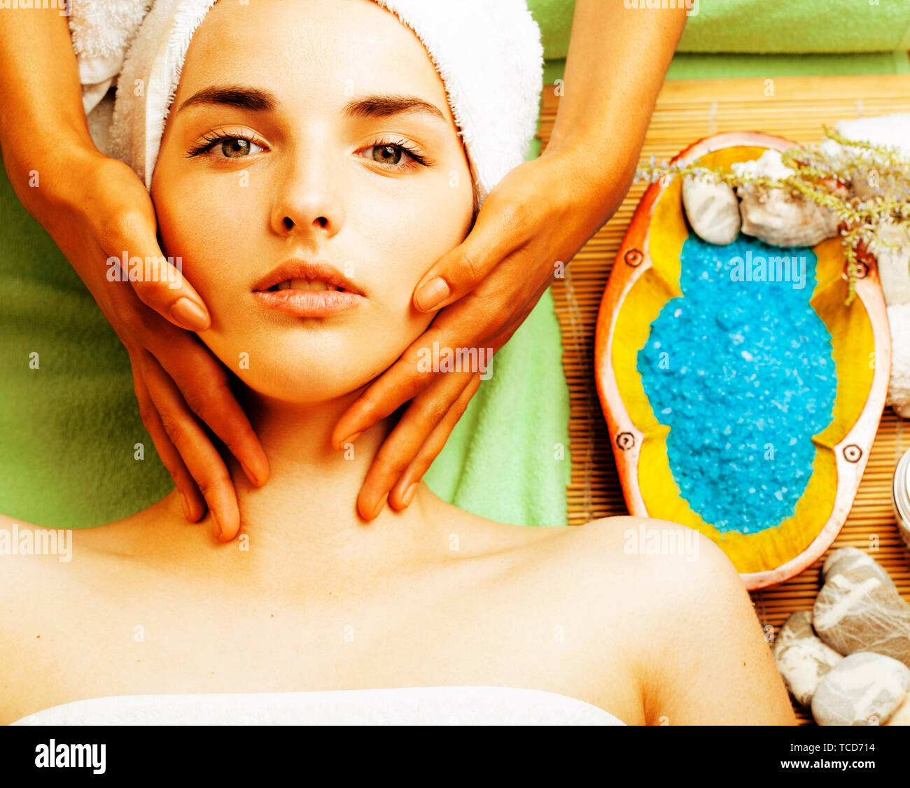 stock photo attractive lady getting spa treatment in salon, close up ...