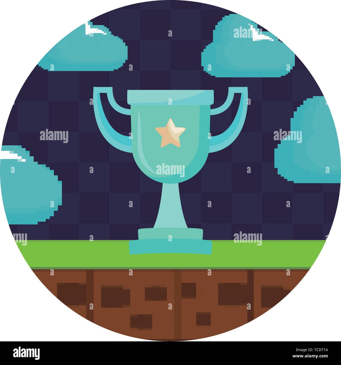 video game controls and trophy pixelate icon vector illustration design ...